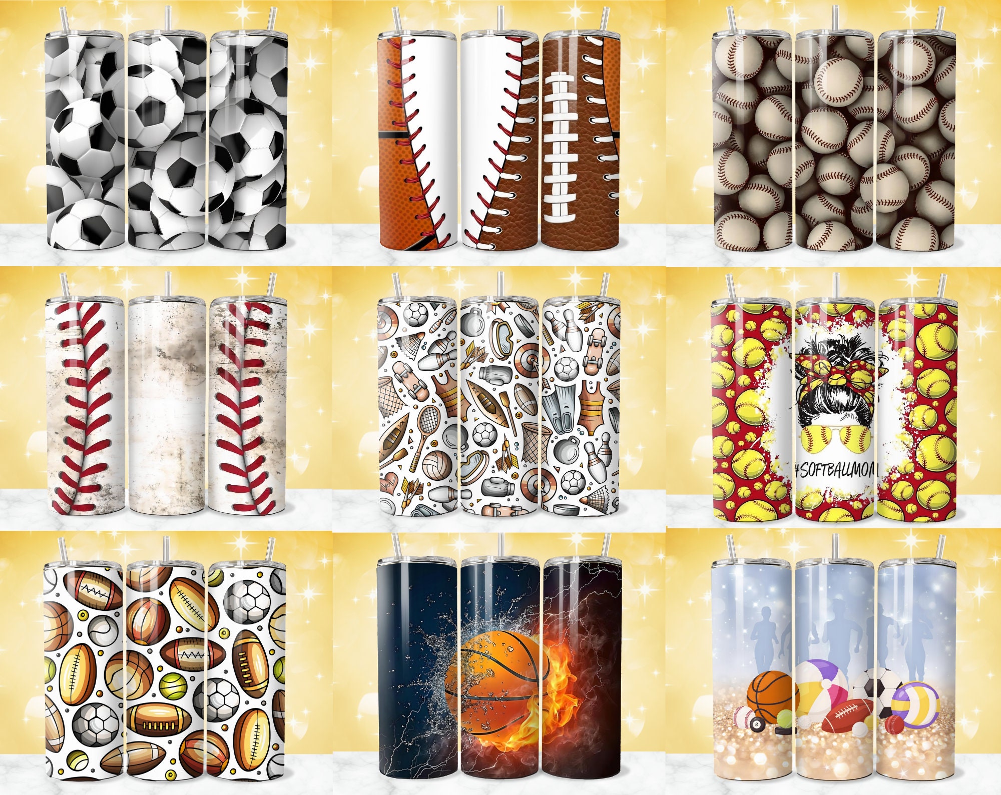 300 + Sports Tumbler Wrap Designs, 20 Oz Baseball Sublimation Designs ...