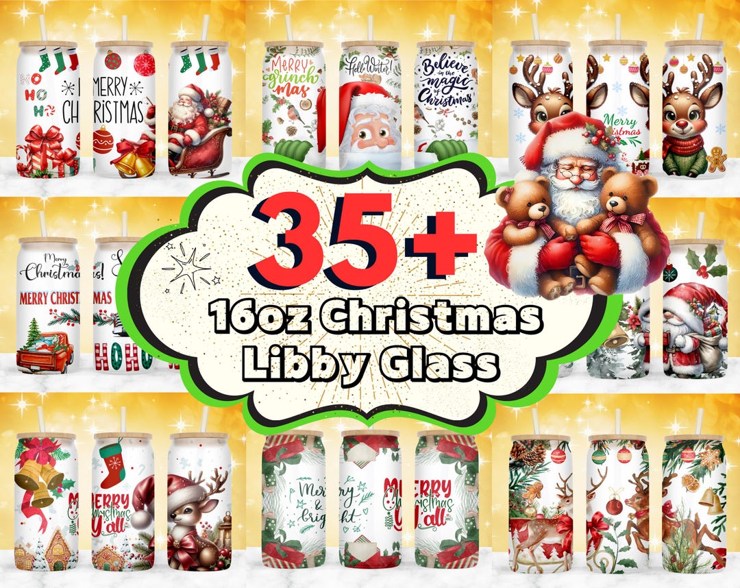 35+ Christmas Libbey Glass Wrap Design Bundle, 16oz Christmas Santa Libbey Cup Wrap, Xmas Tree ...