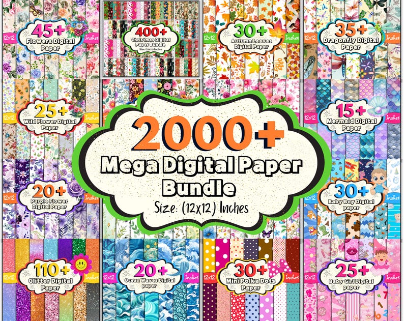 2000 + Mega Digital Paper Pack, Christmas Digital Paper, Floral Digital ...