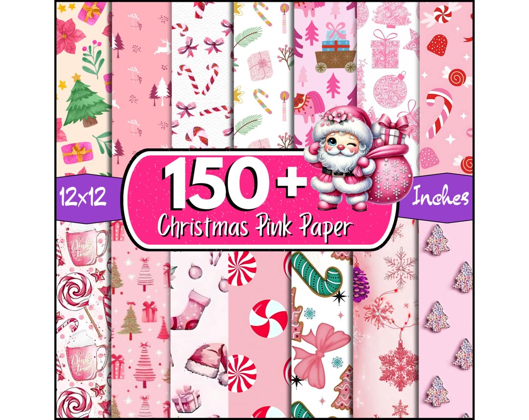 150 + Christmas Pink Digital Paper, Christmas Décor Digital Paper, Xmas ...