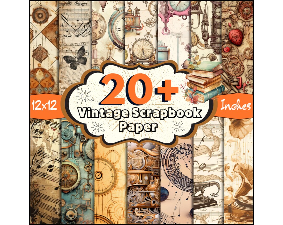 20 + Vintage Scrapbook Digital Paper Bundle, Rustic Seamless Pattern ...