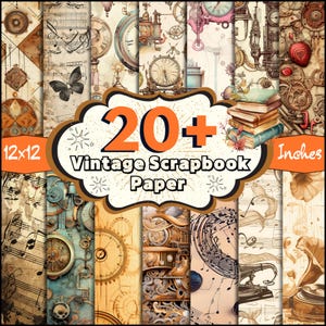 20 + Vintage Scrapbook Digital Paper Bundle, Rustic Seamless Pattern ...