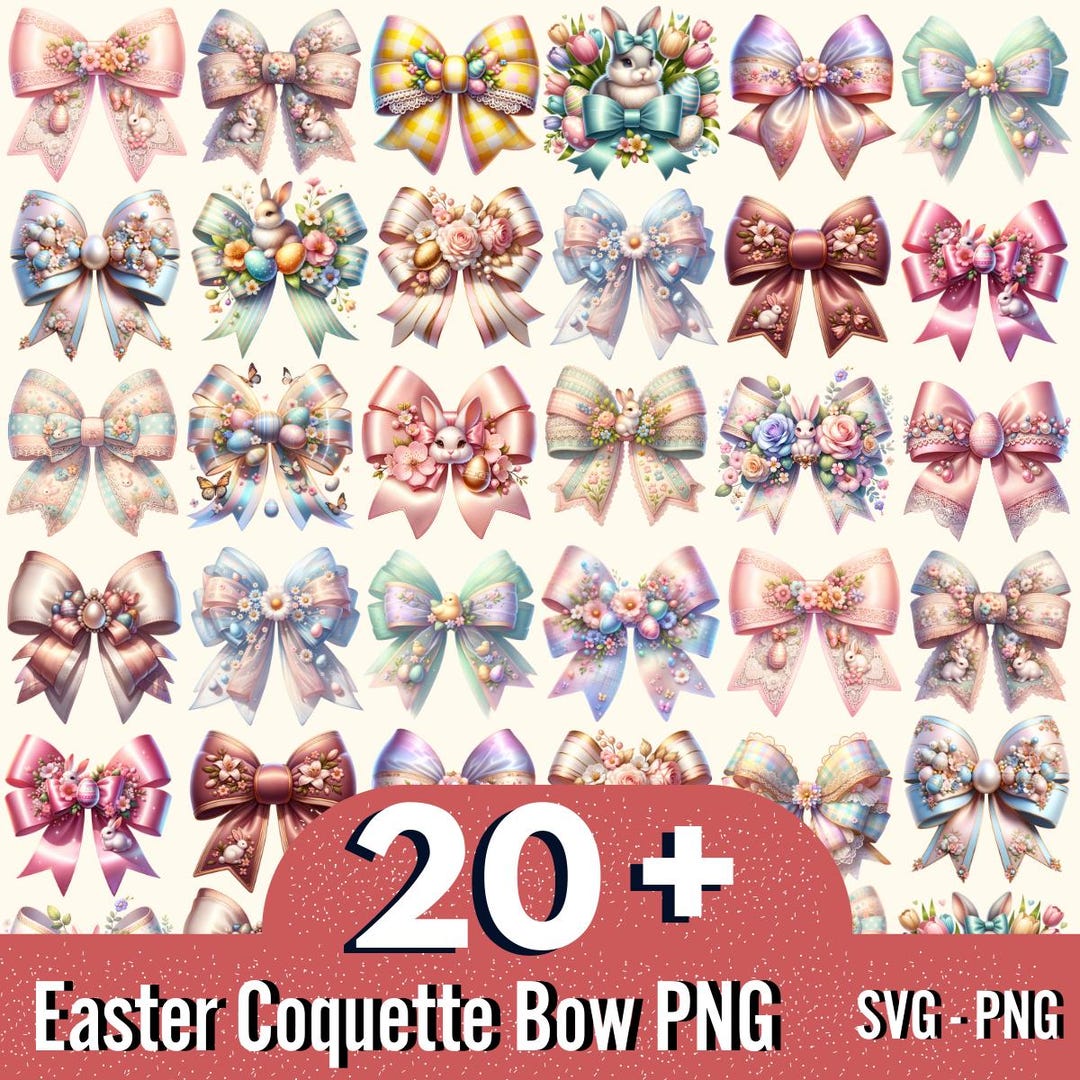 20 + Easter Coquette Bow Png Designs Bundle, Easter Bow Png, Easter ...