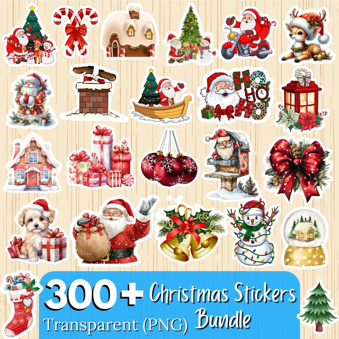 300 + Christmas Stickers, Christmas Png, Santa Claus Sticker, Scrapbook ...