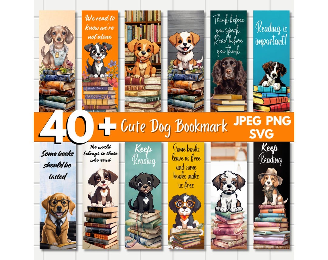 40 + Dog Book Mark Design Bundle, Cute Dog Bookmark Svgs, Dog Lover ...