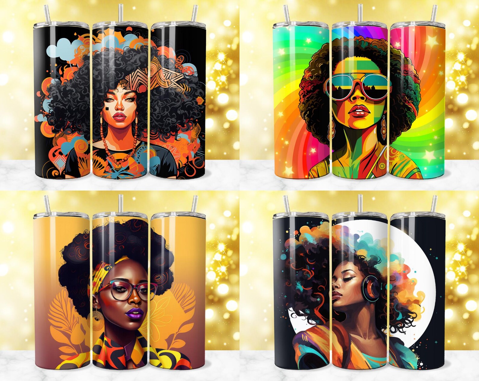 200 + Afro Tumbler Wrap Designs Bundle, Black Women Affirmation Tumbler ...