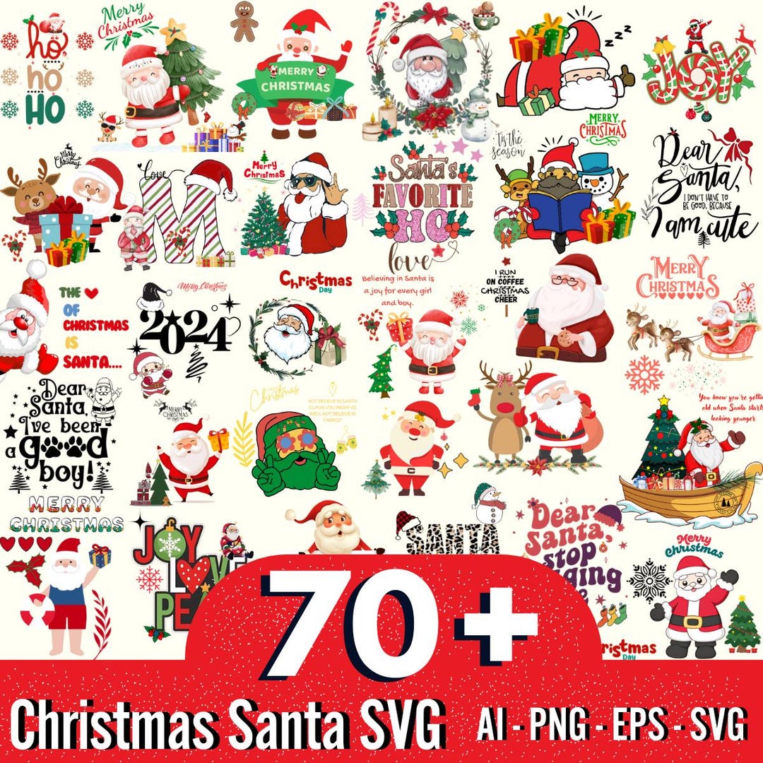70 + Christmas Santa Svg Bundle, Winter Holiday Svg Designs, Santa Png ...