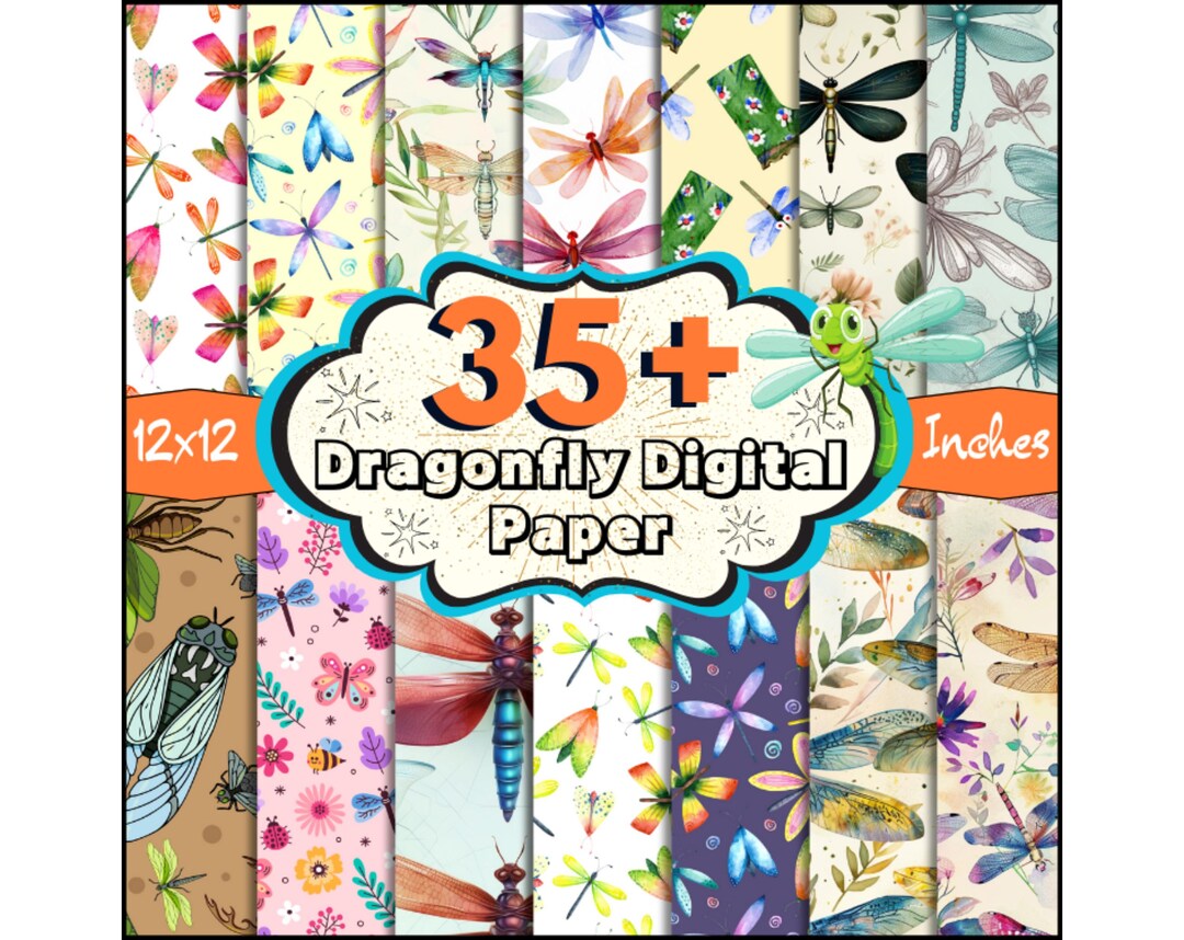 35+ Dragonfly Digital Paper, Watercolor Dragonfly Seamless Pattern ...