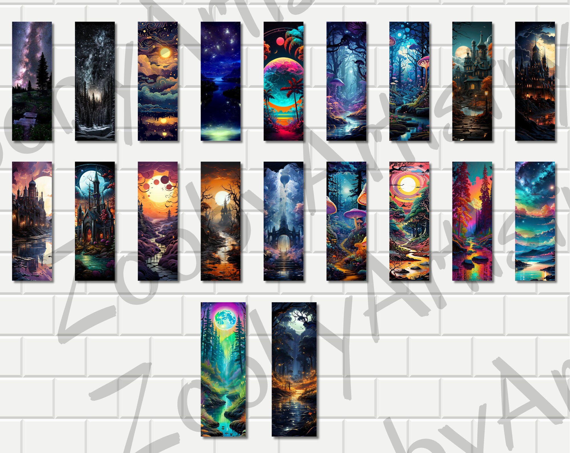 65 + Fantasy Bookmark Sublimation Designs, Starry Night Forest Bookmark ...