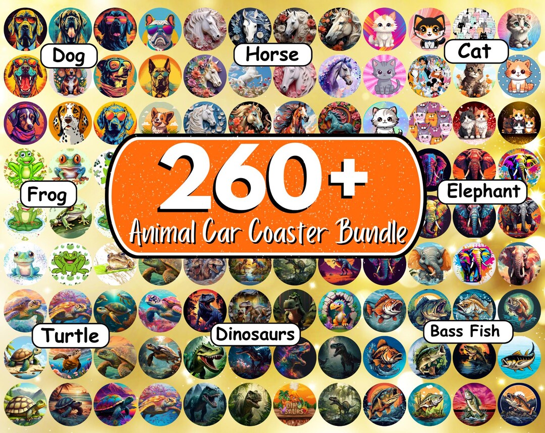260+ Round Animals Car Coaster Designs Bundle, Horse Car Coaster, Dog ...