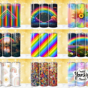 50 + Rainbow Tumbler Wrap Designs, Colorful Rainbow Tumbler Wrap, Boho ...