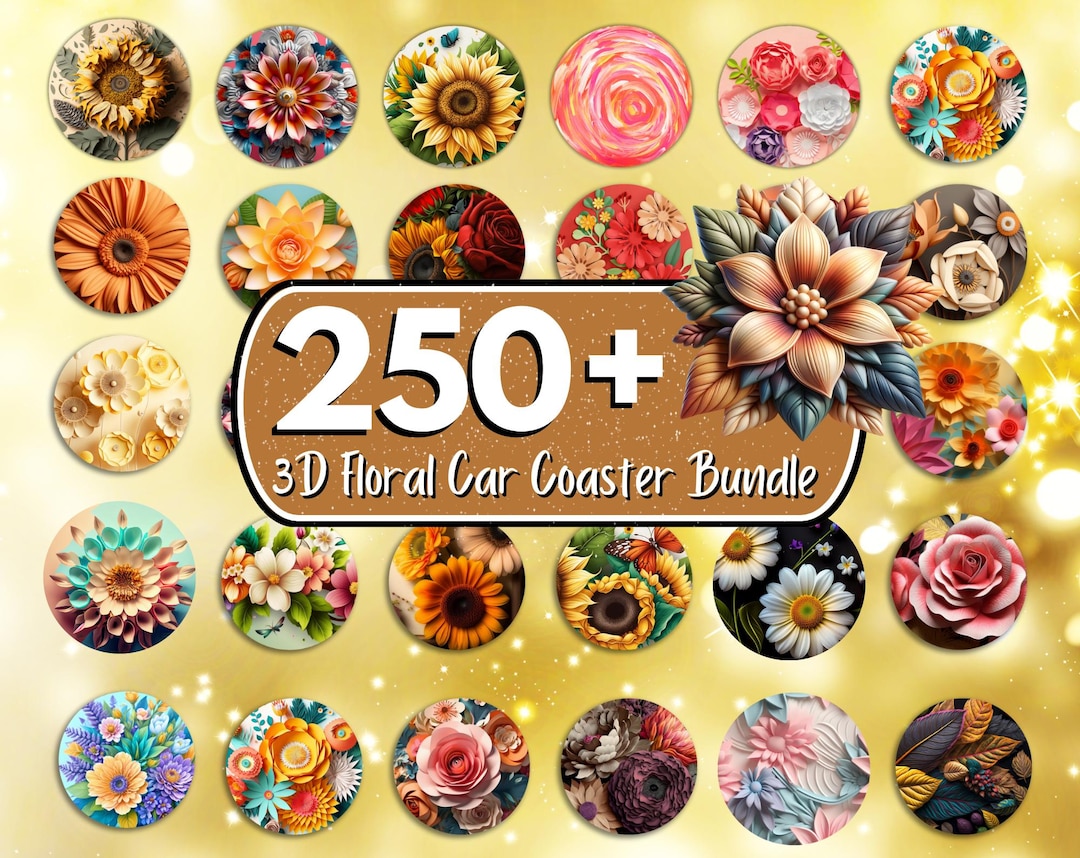 250 + 3D Floral Car Coaster Bundle, Flower Car Coaster Wrap, Car ...