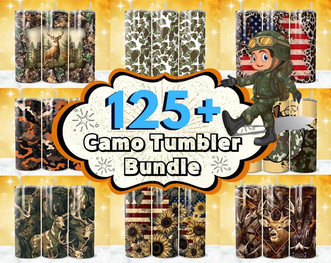 125 + Camo Tumbler Wrap Bundle, Camo Pattern Tumbler, USA Flag Tumbler ...