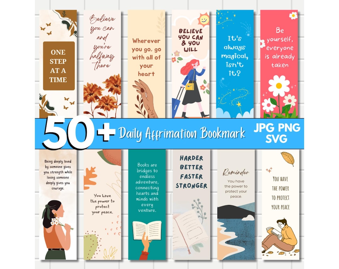 50 + Daily Affirmation Bookmark Design, Quotes Bookmark, Mindful Reader ...