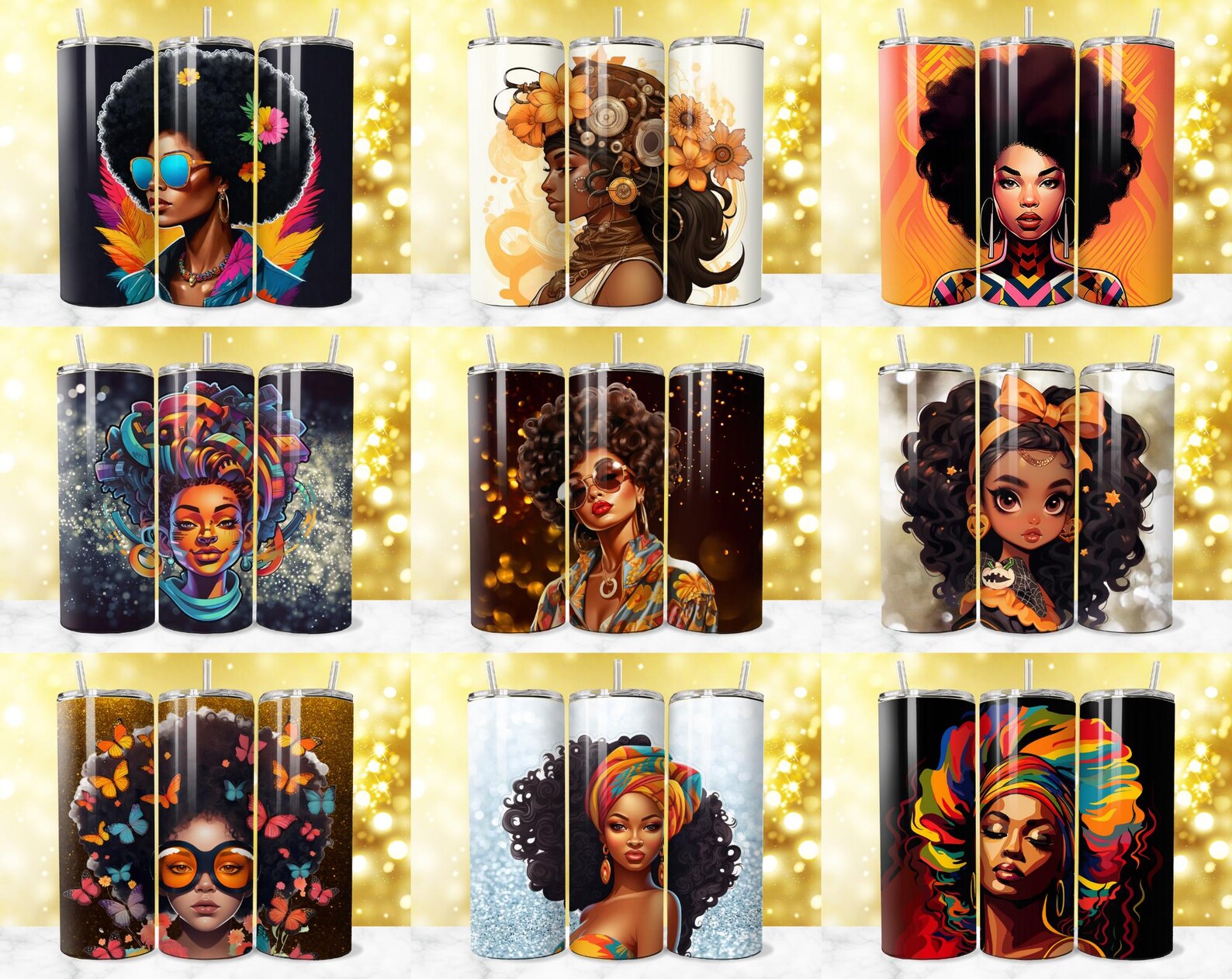 200 + Afro Tumbler Wrap Designs Bundle, Black Women Affirmation Tumbler ...
