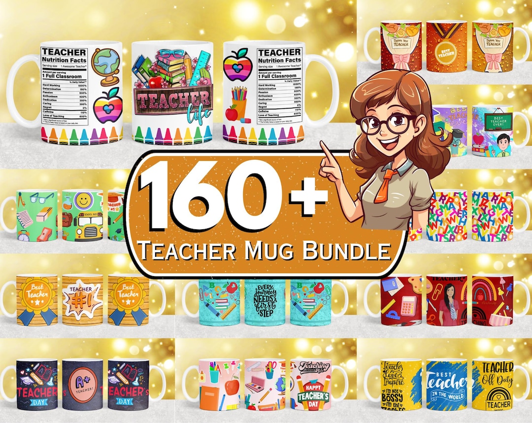 160 + Teacher Mug Wrap Designs Bundle, 11oz & 15oz Mug Sublimation ...