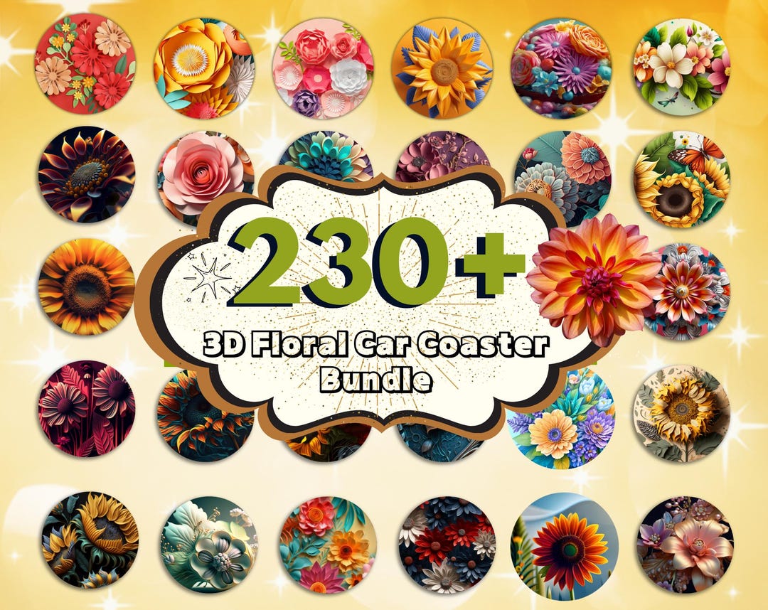 230 + 3D Floral Car Coaster Bundle, Flower Car Coaster Wrap, Car ...
