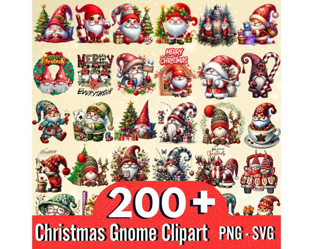 200 + Christmas Gnome Clipart Bundle, Santa Claus Clipart, Gnome Png ...