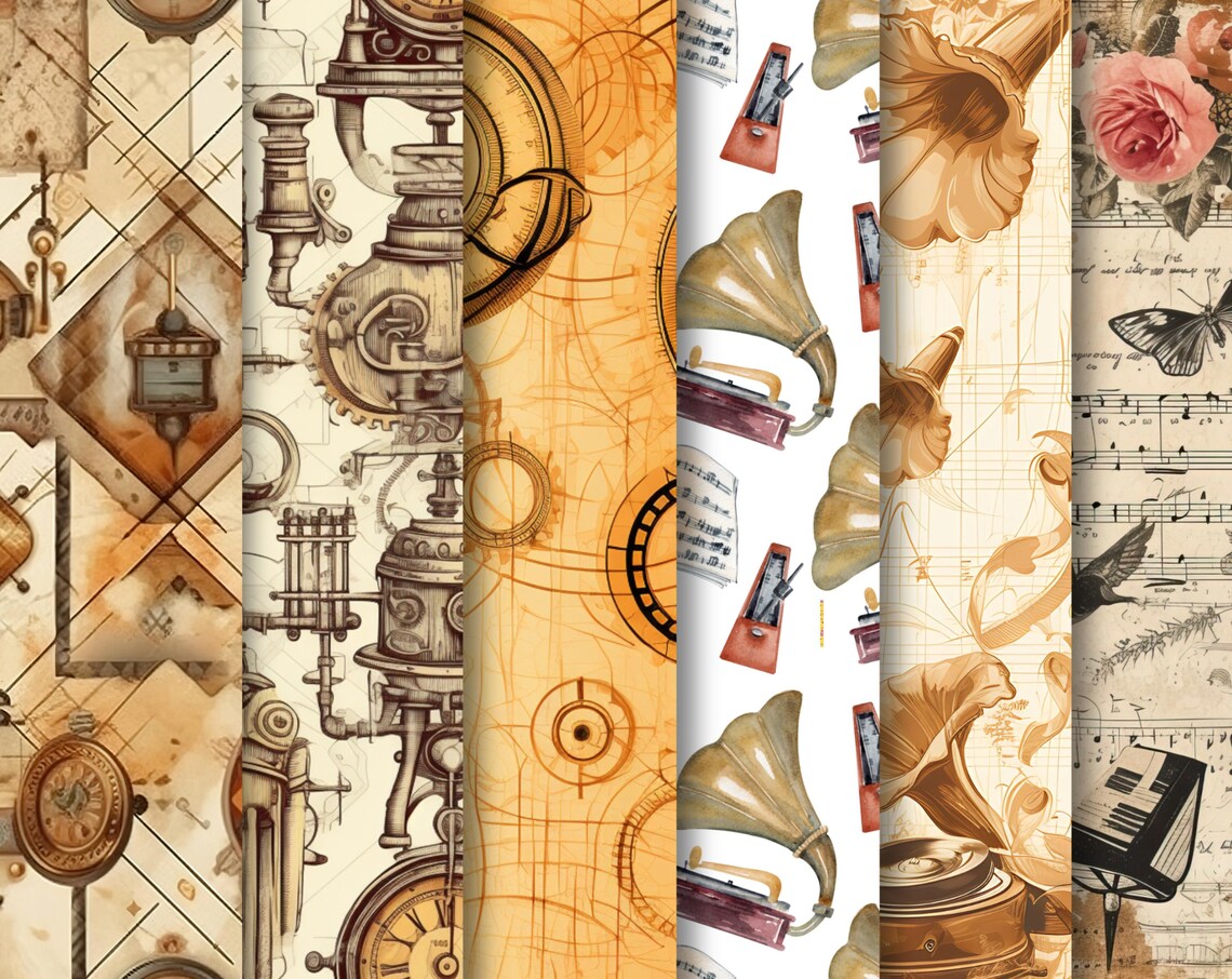 20 + Vintage Scrapbook Digital Paper Bundle, Rustic Seamless Pattern ...