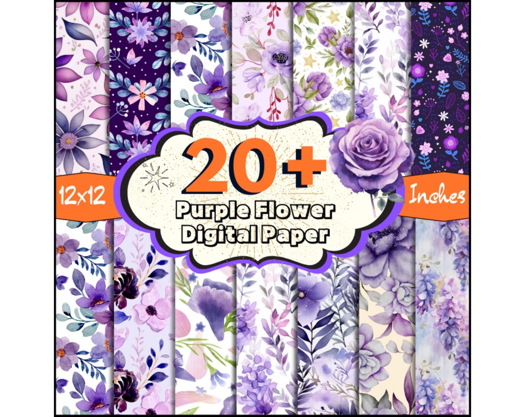 20 + Purple Flower Digital Paper Bundle, Floral Seamless Pattern ...