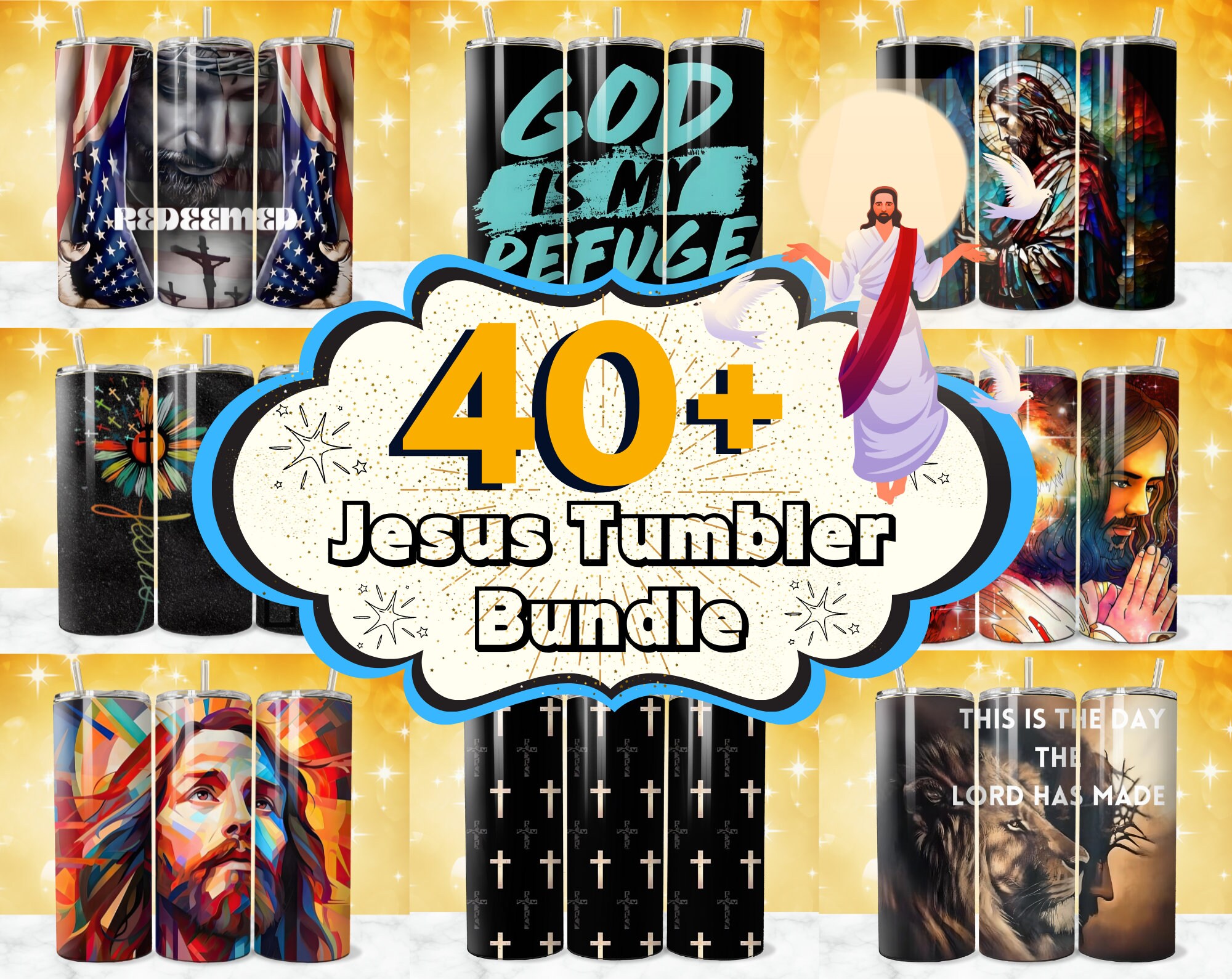 40 + Jesus Tumbler Wrap, Cross Tumbler, Jesus Image Tumbler Wrap, 20oz ...