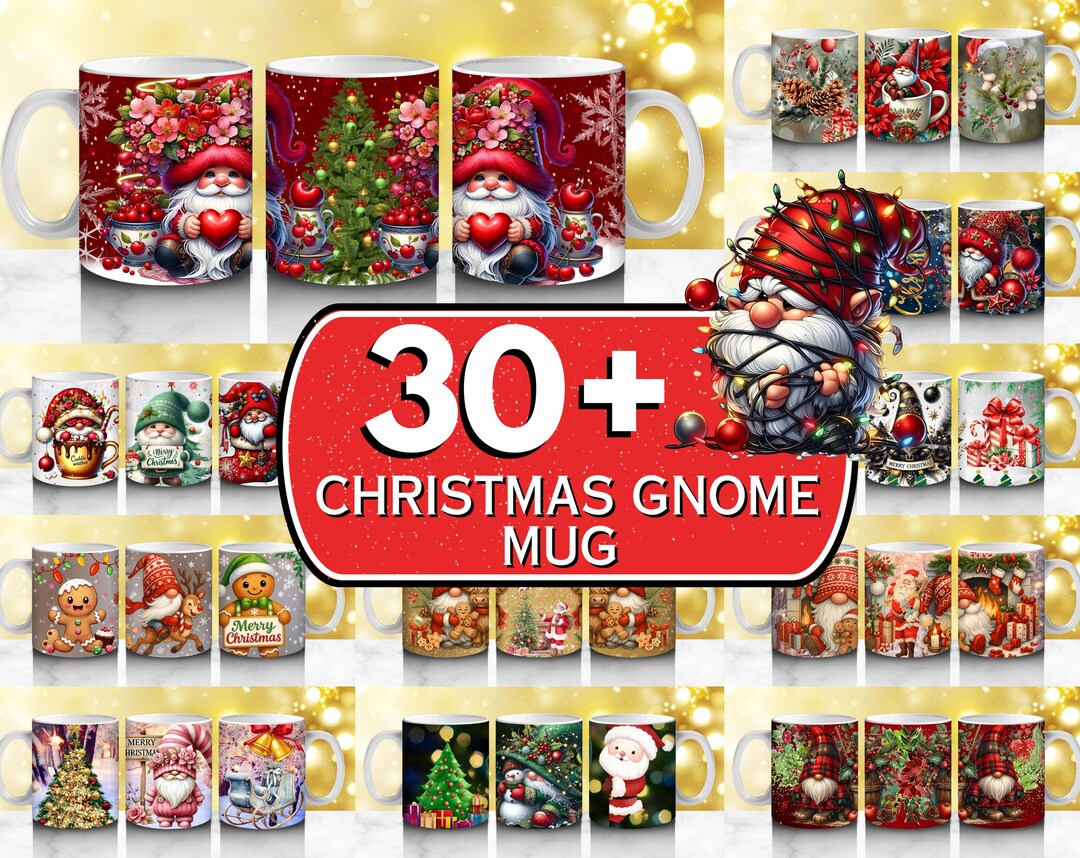 30+ Christmas Gnome Mug Wrap Bundle, Wimsical Gnome Mug Wrap, Cute ...
