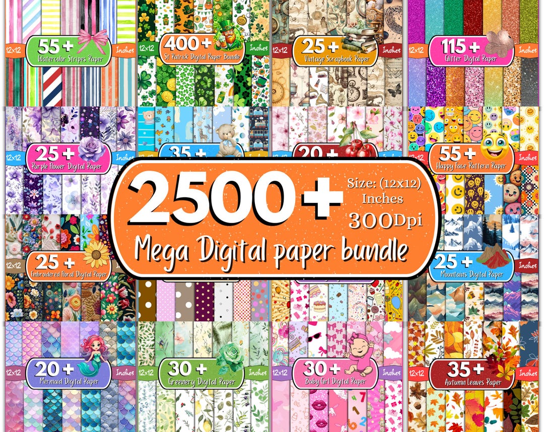 2500+ Mega Digital Paper Pack, Floral Digital Paper, Digital Scrapbook ...