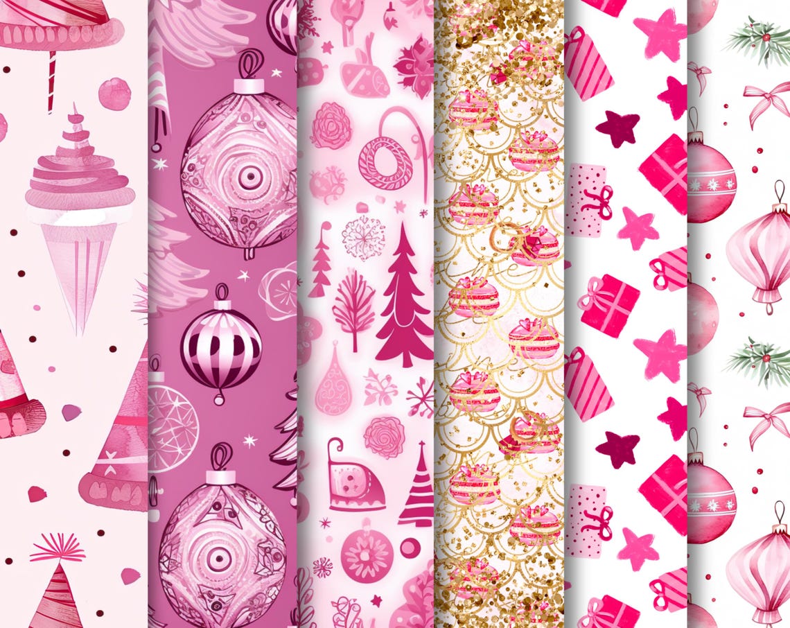 40 + Christmas Pink Digital Paper, Christmas Décor Digital Paper, Xmas ...