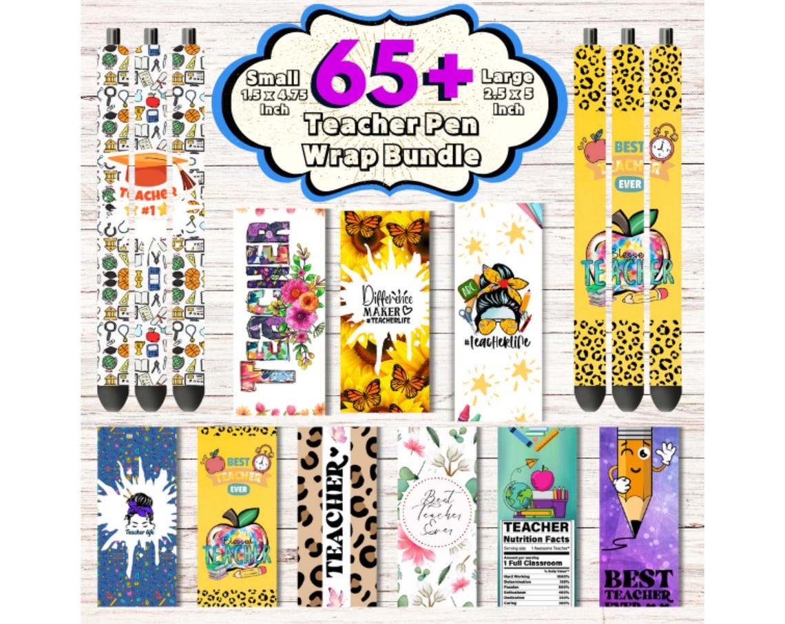65 + Teacher Pen Wrap Design Bundle, Teacher Quotes Pen Wrap, Best ...