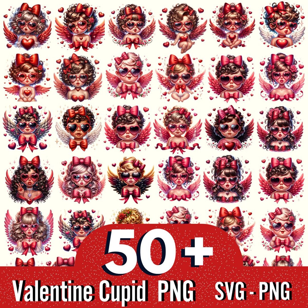 50+ Retro Cupid Valentine PNG SVG, T-shirt Designs (digital Download ...
