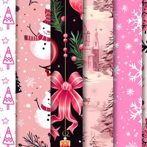 40 + Christmas Pink Digital Paper, Christmas Décor Digital Paper, Xmas ...