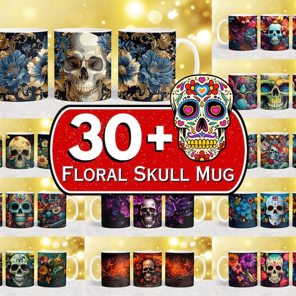 Skull With Flowers Mug - Etsy UK