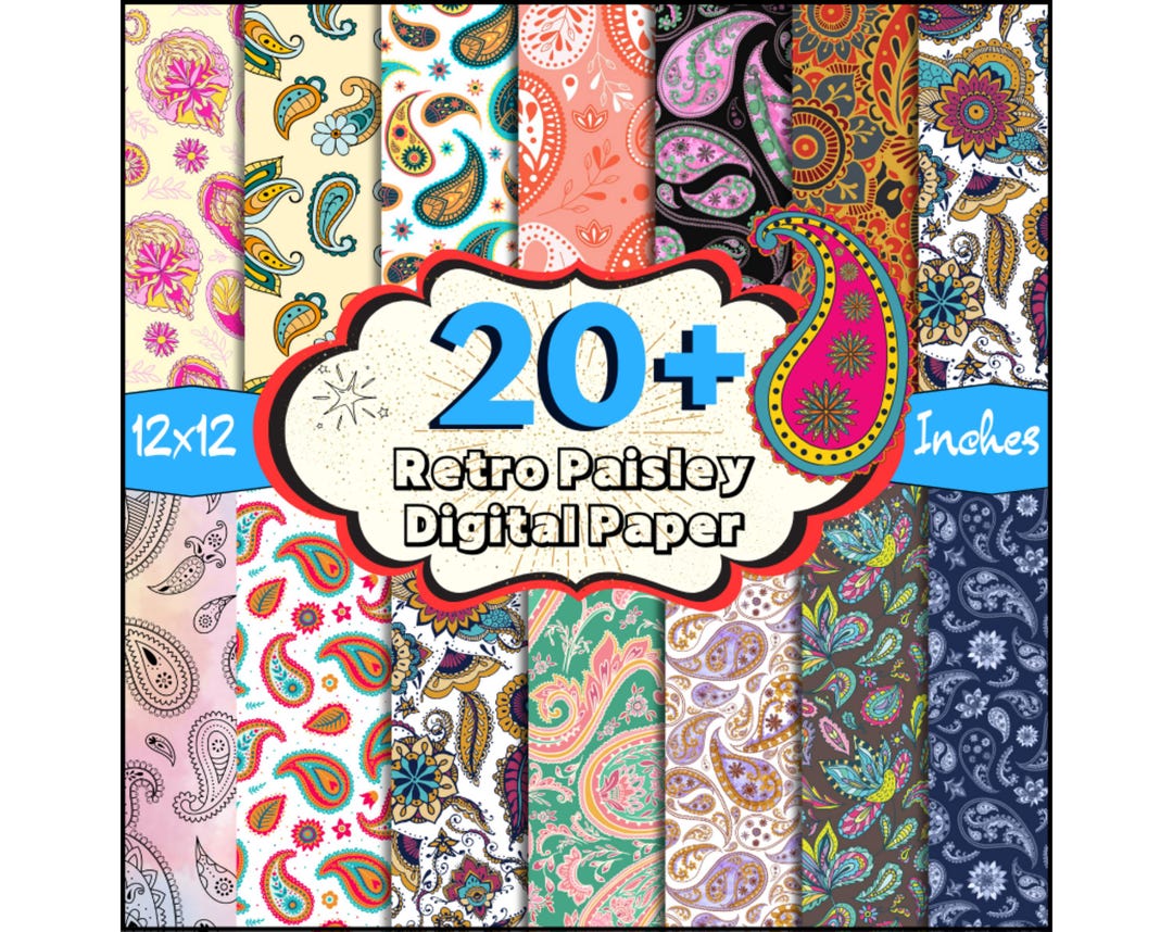 20 + Retro Paisley Digital Paper, Groovy Seamless Pattern, Paisley ...