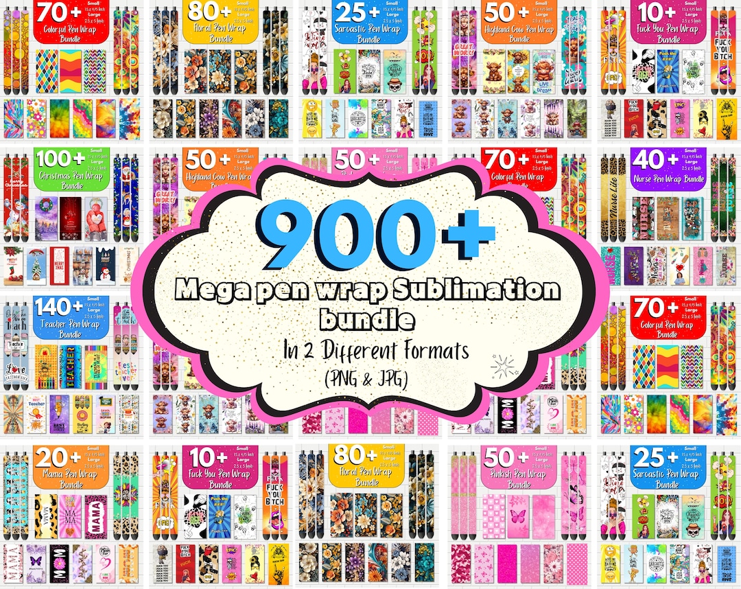 900 + Mega Pen Wrap Designs Bundle, Teacher Pen Wrap, Sarcastic Pen ...