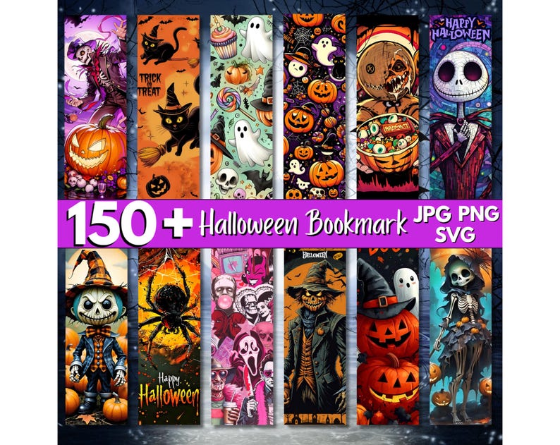 150+ Halloween Bookmark Pack, Ghost Pumpkin Bookmark, Witches Bookmark ...