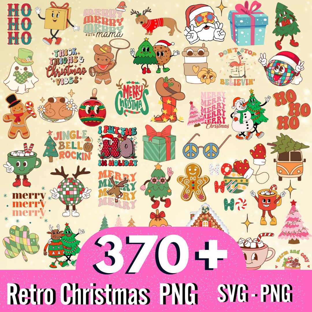 370 + Retro Christmas Png Bundle, Merry Christmas Png, Christmas Tree ...