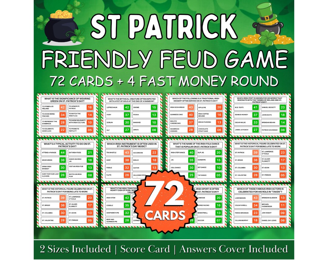 St Patricks Friendly Feud Game, St. Patrick’s Day Trivia Feud Game ...