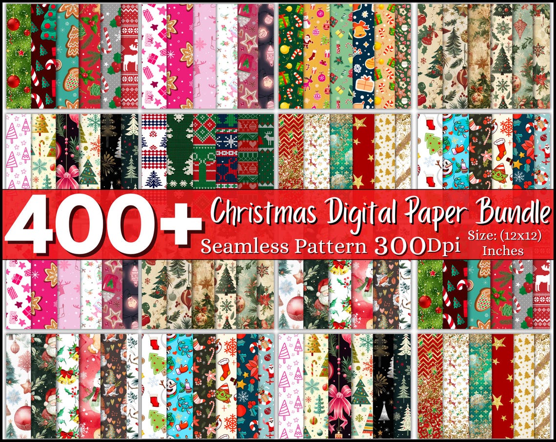 Christmas Digital Paper Pack, Vintage Christmas Digital Paper ...
