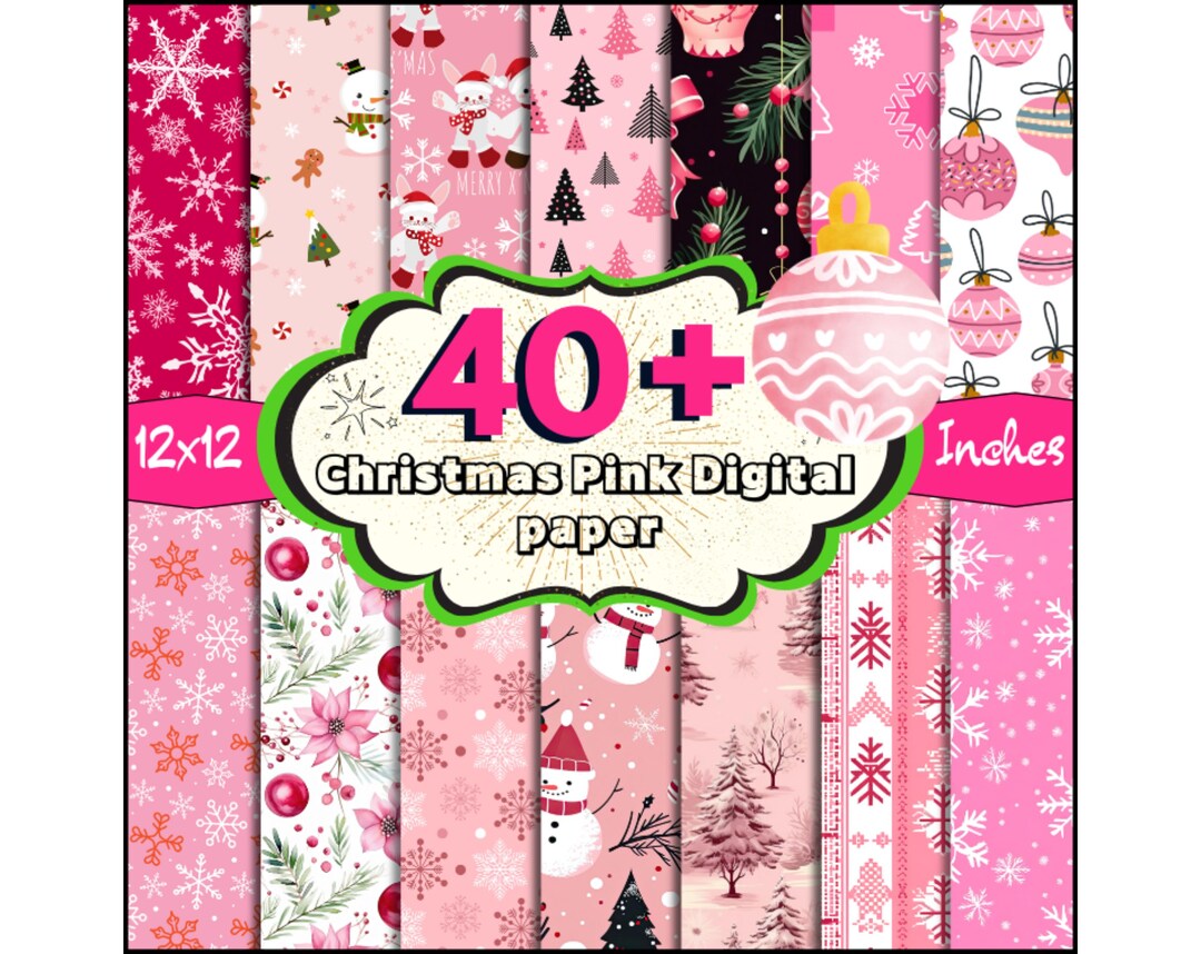 40 + Christmas Pink Digital Paper, Christmas Décor Digital Paper, Xmas ...