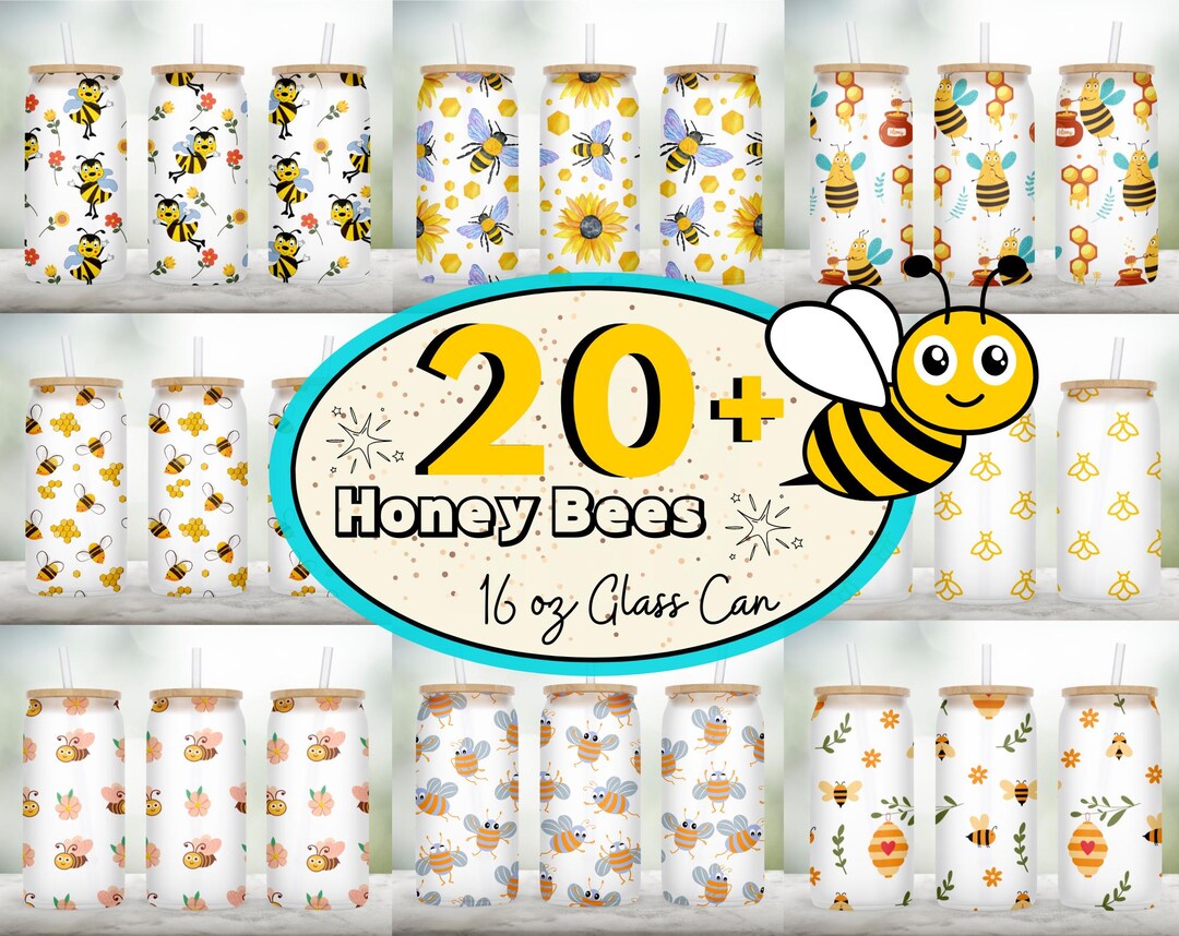20 + Bees Glass Can Bundle, Honey Comb Libbey Glass Can, Queen Bee ...