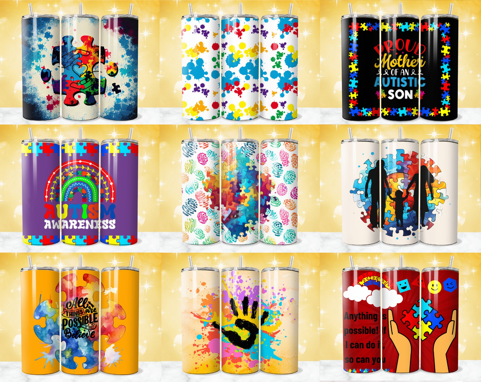 160 + Autism Tumbler Wrap Designs Bundle, 20oz Autism Awareness Designs ...