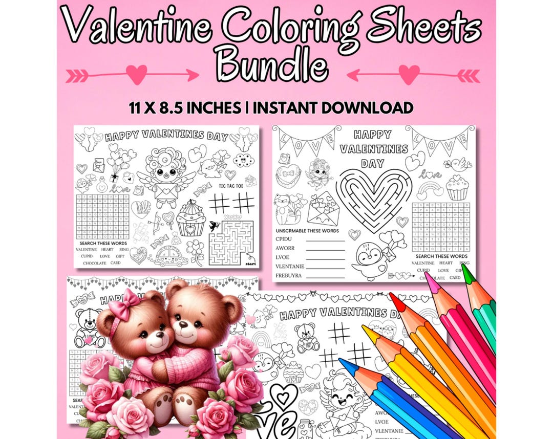 Valentine's Day Coloring Pages Bundle, Classroom Activity (digital ...