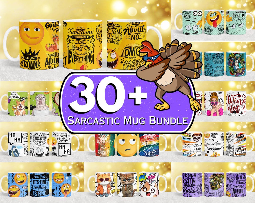30 + Sarcastic Mug Wrap Designs Bundle, 11oz and 15oz Funny Mug Wrap ...
