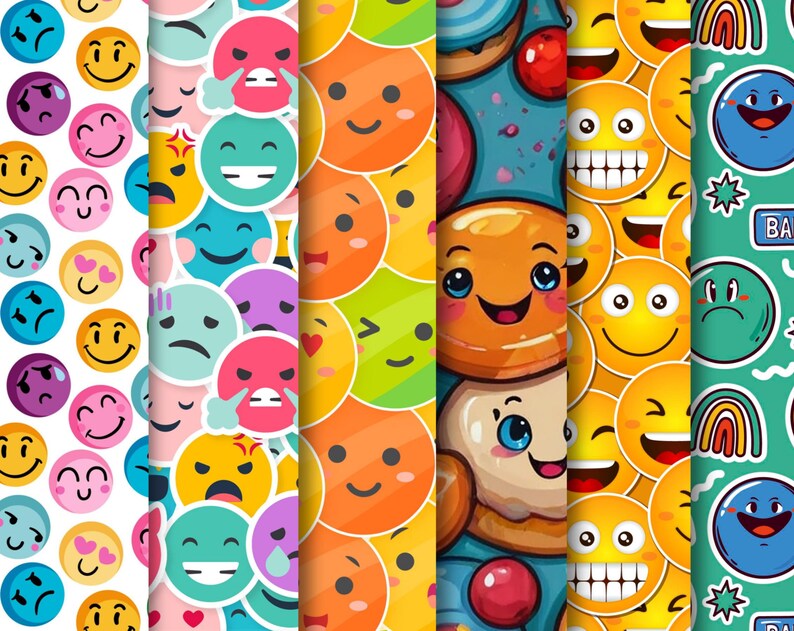 50 + Happy Face Digital Paper Pack, Smiley Seamless Pattern, Retro Face ...