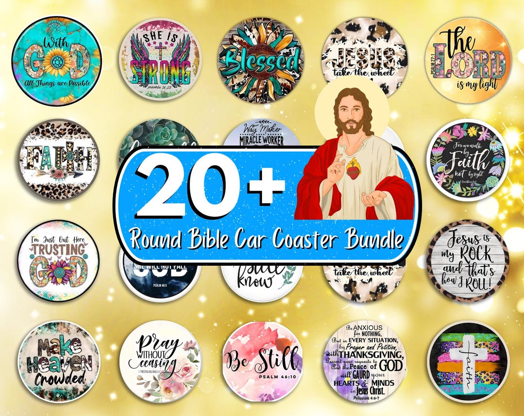 20 + Bible Verses Car Coaster, Bible Coaster Sublimation Designs, Round ...