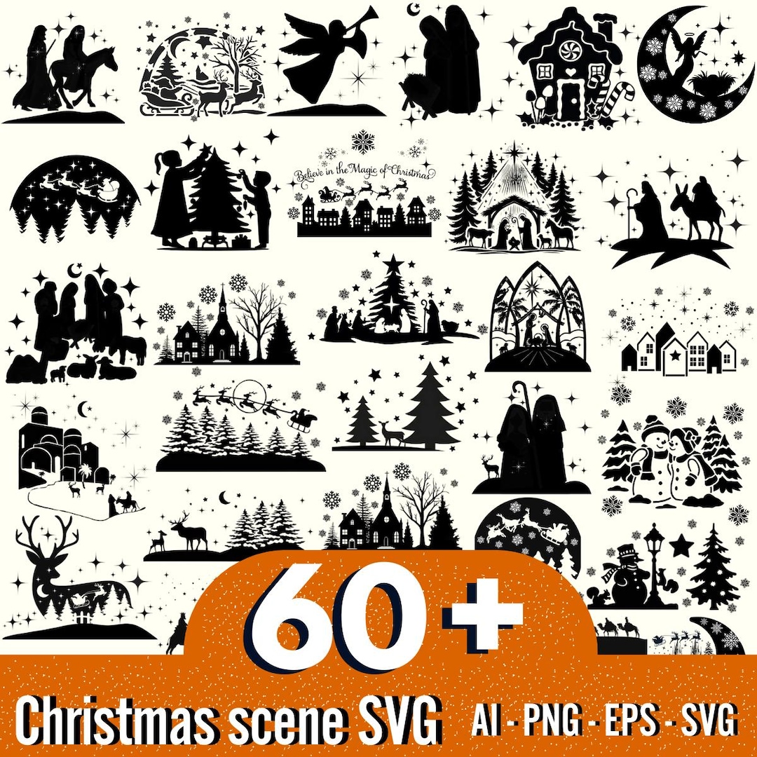 60 + Christmas Scene Svg Bundle, Merry Christmas Svg, Winter Scene Svg ...