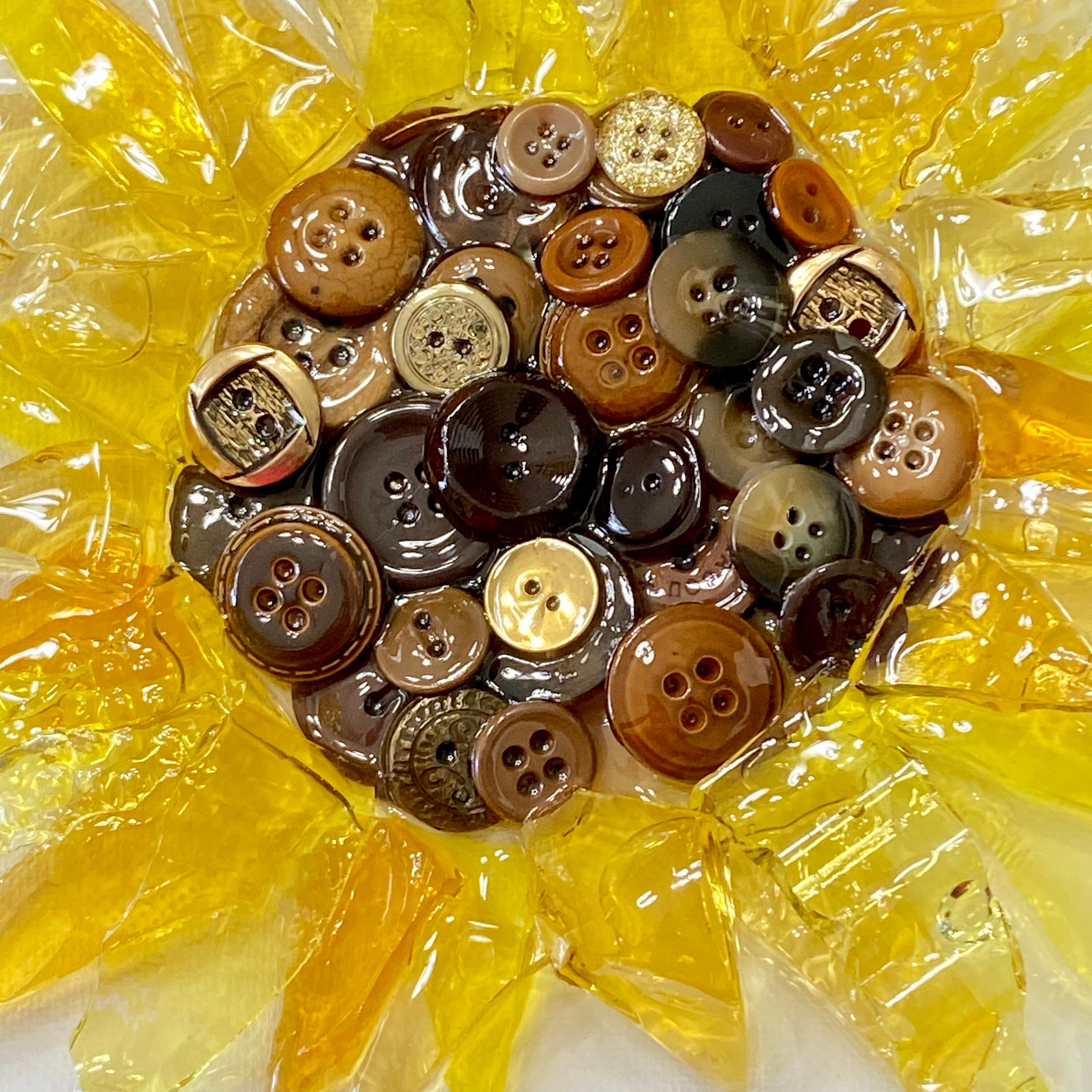 Sew Sassy Upcycled Glass Buttons Resin Art Sunflower Sewist Home Decor ...