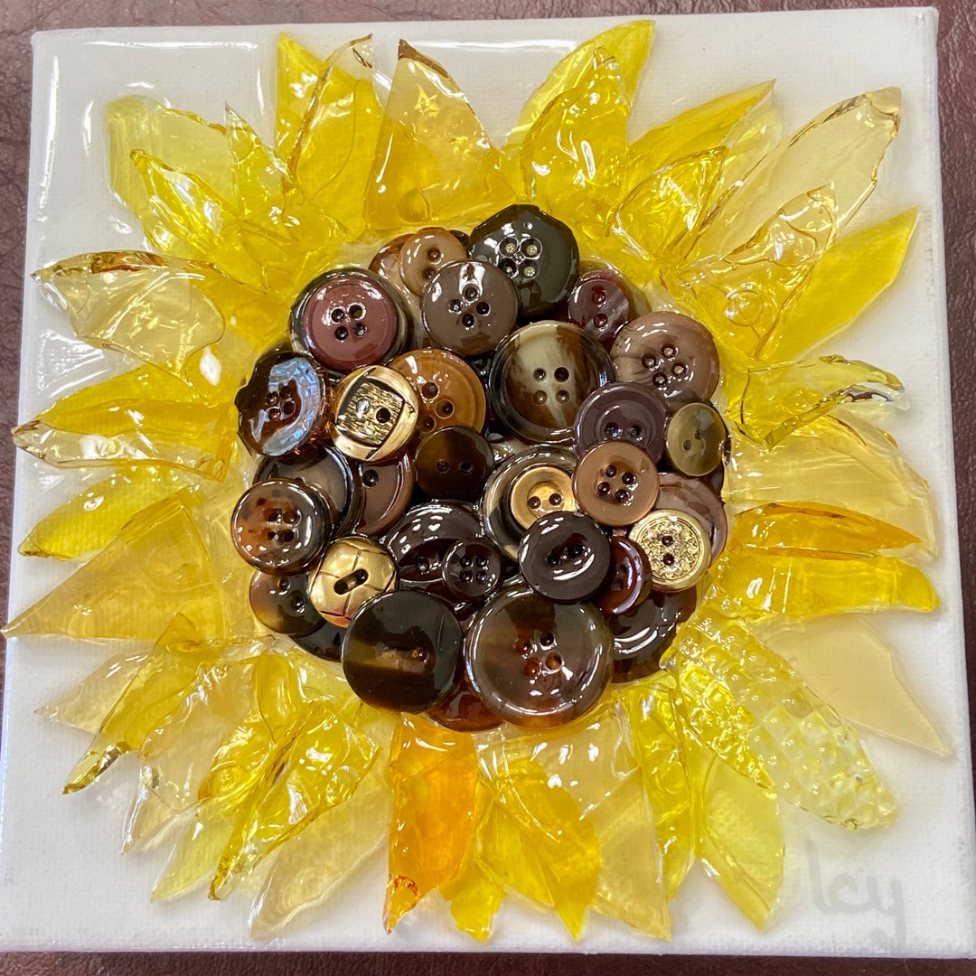 Sew Cute Upcycled Glass Buttons Resin Art Sunflower Sewist Home Decor ...