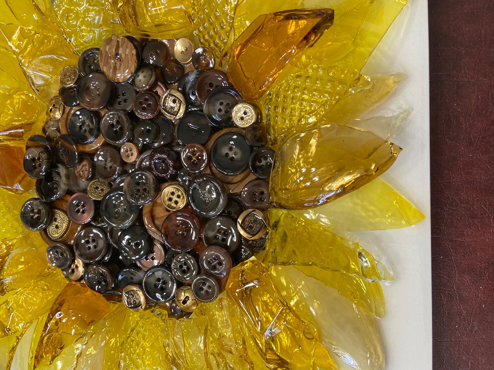 Dazzling Upcycled Glass Buttons Resin Art Sunflower Sewing Room Home ...