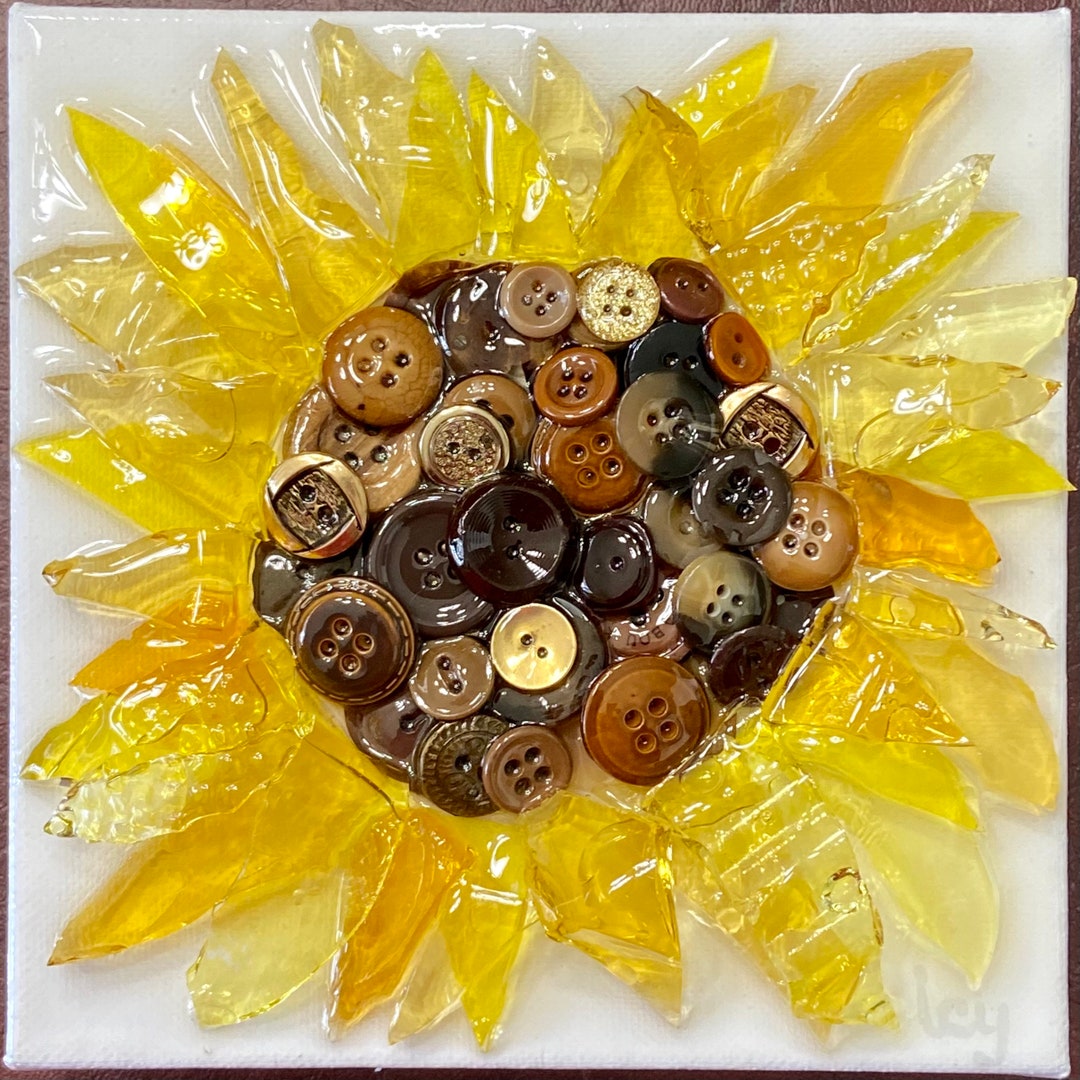 Sew Sassy Upcycled Glass Buttons Resin Art Sunflower Sewist Home Decor ...
